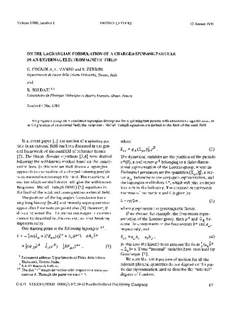 pdf on the lagrangian formulation of a charged spinning particle in