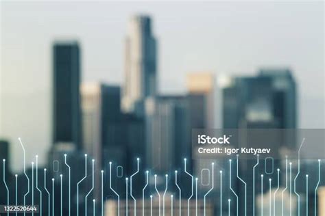 흐릿한 사무실 건물 배경 미래 기술 및 Ai 개념에 대한 추상가상 마이크로 회로 스케치 이중 노출 0명에 대한 스톡 사진 및 기타 이미지 Istock