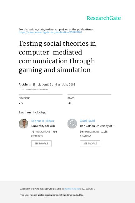 Pdf Testing Social Theories In Computer Mediated Communication Through Gaming And Simulation
