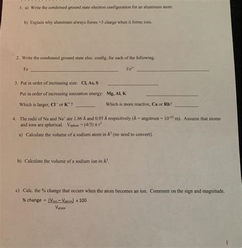 Solved 1 A Write The Condensed Ground State Electron