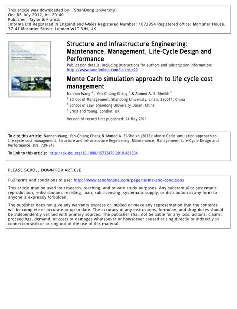 Pdf Monte Carlo Simulation Approach To Life Cycle Cost Management