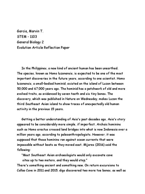 Evolution Article Reflection Paper Pdf Paleoanthropology Human