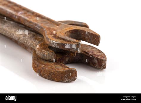 Old Rusty Spanners Isolated On White Background Stock Photo Alamy