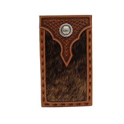 Ariat Mens Basketweave Calf Hair Rodeo Brown Wallet Western Style