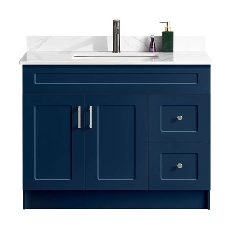 Elegant Blue Bathroom Vanity With Linen Tower For Timeless Style