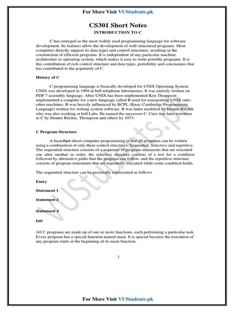 Cs301 Short Notes Download Free Pdf Computer Program Programming