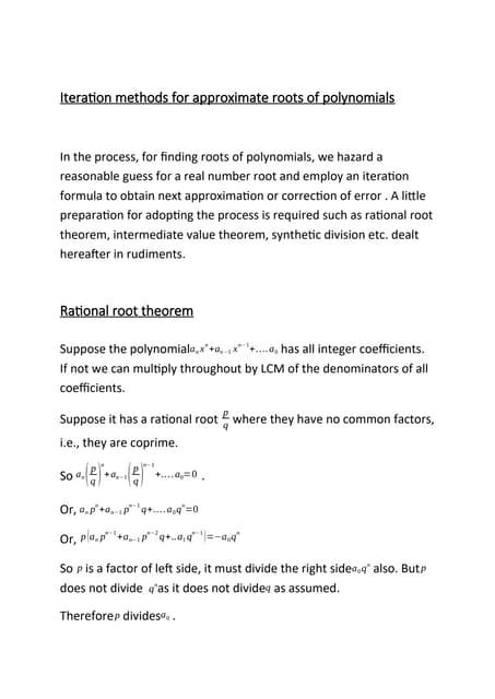 Iteration Methods For Numerical Solution Of Polynomials Docx