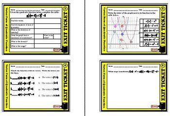 Exit Ticket Vertex Form Of Quadratic Function By Never Give Up On Math