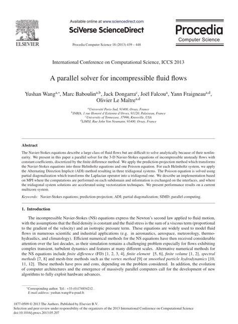 Pdf A Parallel Solver For Incompressible Fluid Flows