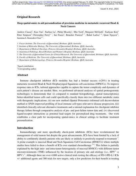 PDF Deep Spatial Omics To Aid Personalization Of Precision Medicine In Metastatic Recurrent