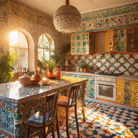 Artistic Bohemian Kitchen With Colorful Tiles And Vintageinspired Decor