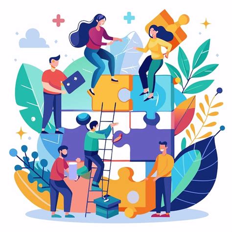 Teamwork Building A Puzzle Together Collaboration Success Premium Ai Generated Vector