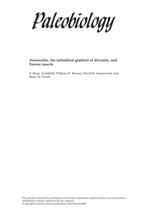 Pdf Seasonality The Latitudinal Gradient Of Diversity And Eocene