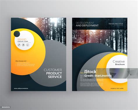 추상적인 원형 모양으로 노란 비즈니스 전단지 브로셔 디자인 A4 서식 파일 0명에 대한 스톡 벡터 아트 및 기타 이미지 0명