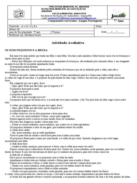 Atividade Avaliativa 7 Ano Pdf