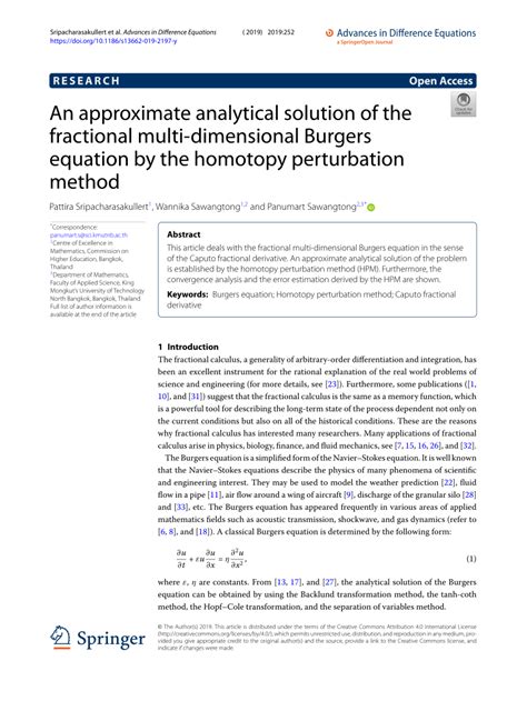 Pdf An Approximate Analytical Solution Of The Fractional Multi Dimensional Burgers Equation By