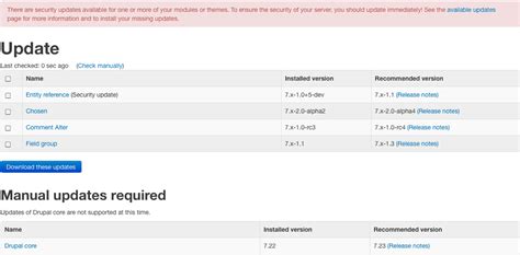 Security Updates Available Drupal Org