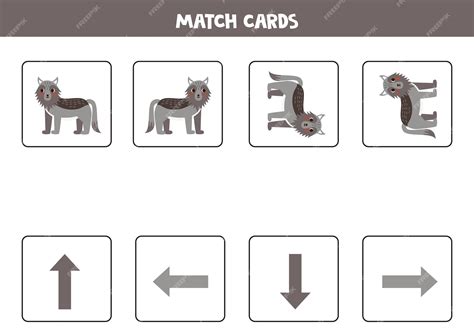 왼쪽 오른쪽 위 또는 아래 귀여운 늑대가 있는 공간 방향 프리미엄 벡터