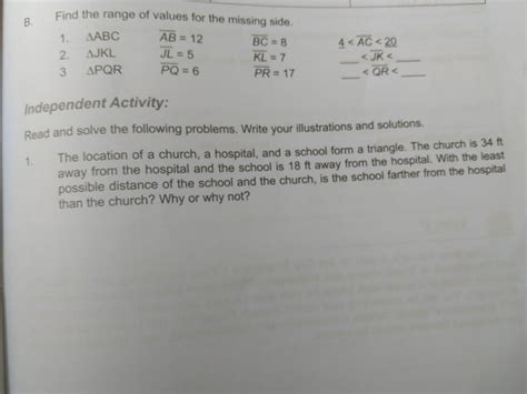 Solved B Find The Range Of Values For The Missing Side Chegg