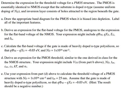 determine the expression for the threshold voltage for a pmos structure