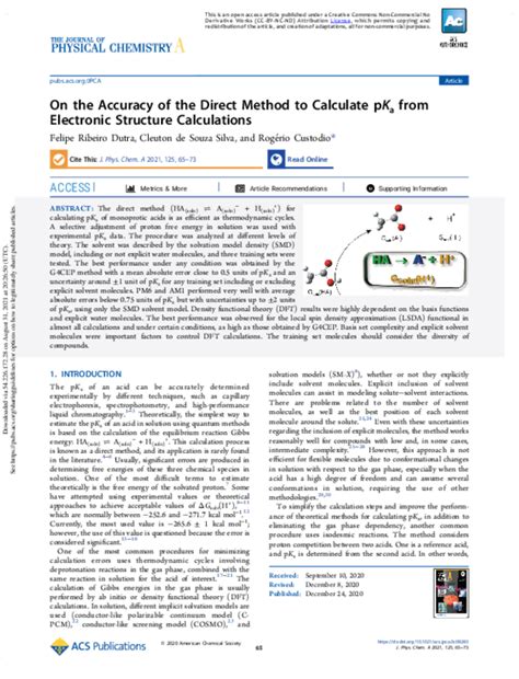 Pdf On The Accuracy Of The Direct Method To Calculate Pka From Electronic Structure Calculations