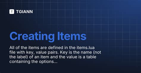 Creating Items | TGIANN