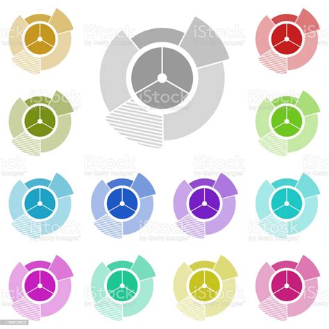 여러 색상의 태양 버스트 차트 아이콘 간단한 글리프 Ui 및 Ux 웹 사이트 또는 모바일 응용 프로그램에 대한 차트 및
