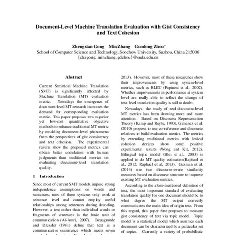 Document Level Machine Translation Evaluation With Gist Consistency And Text Cohesion Acl