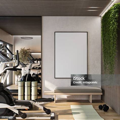 프레임 모형 Iso 용지 크기 체육관 벽 포스터 모형 집 배경이 있는 내부 모형 모던한 인테리어 디자인 3d 렌더링 0명에 대한 스톡 사진 및 기타 이미지 Istock