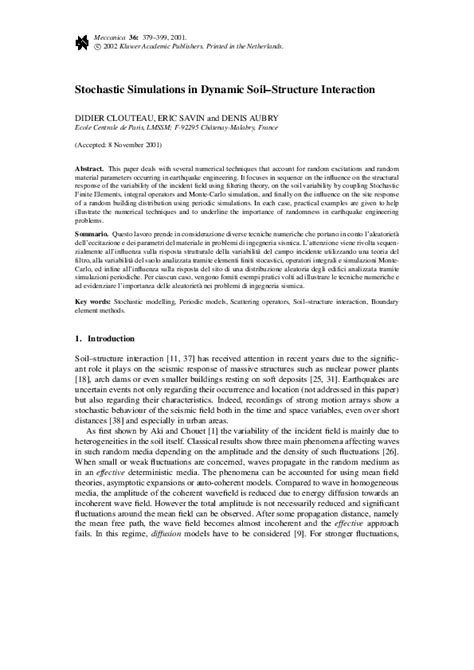Pdf Stochastic Simulations In Dynamic Soilstructure Interaction