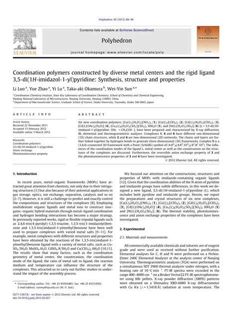 Pdf Coordination Polymers Constructed By Diverse Metal Centers And The Rigid Ligand 35 Di1h