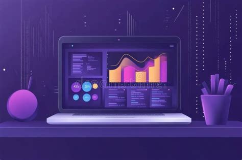 Laptop Displaying Colorful Charts And Data Analysis On Screen In A Dark Environment Stock
