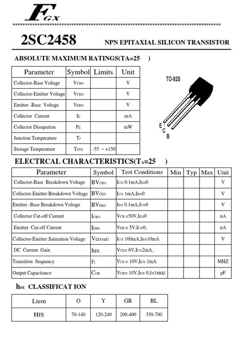 2sc2458 Datasheet Npn Epitaxial Silicon Transistor Fgx