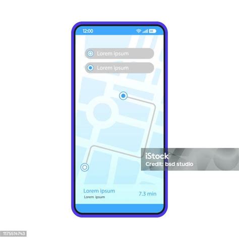 Gps Navigation App Interface Vector Template Stock Illustration