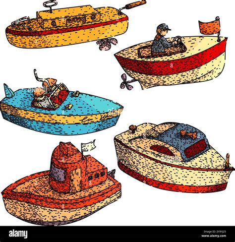 Toy Boat Set Sketch Hand Drawn Vector Stock Vector Image And Art Alamy