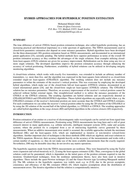 pdf hybrid approaches for hyperbolic position estimation
