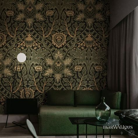 William Morris Style Wallpaper Green Botanical Peel And Stick Vintage
