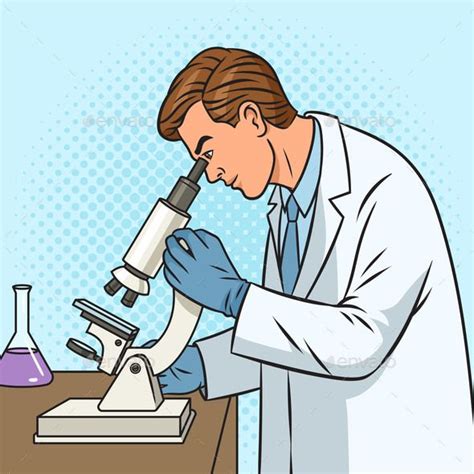 Medical Scientist With Microscope Pop Art Vector Scientist Cartoon Retro Vector Illustration