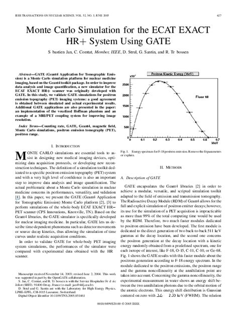 Pdf Monte Carlo Simulation For The Ecat Exact Hr System Using Gate