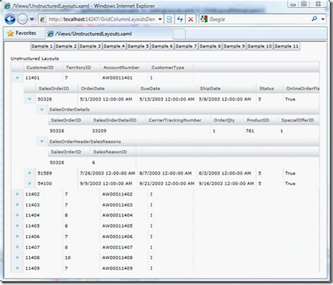構造化されていない列レイアウト コレクションの定義 infragistics wpf™ ヘルプ