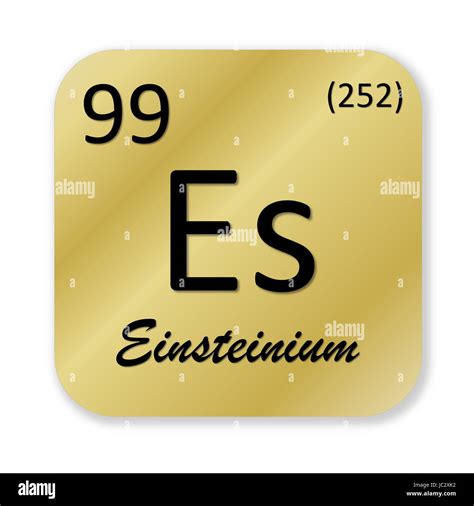 Black Einsteinium Element Into Golden Square Shape Isolated In White
