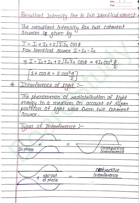 NCERT Class Physics Chapter Wave Optics Notes Handwritten Notes PDF Download