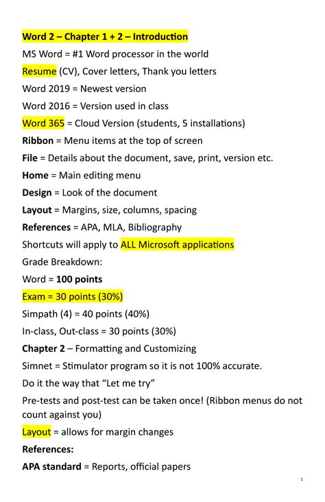 Word 1 2 Introduction Lecture Notes 1 2 Word 2 Chapter 1 2