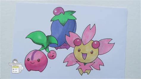 Drawing Pokemon No 420 Cherubi No 421 Cherrim Youtube