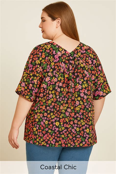 Plus Size Black Floral Top Botticelli Ri Sizes S 3x