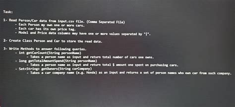 Solved Task 1 Read Personcar Data From Inputcsv File