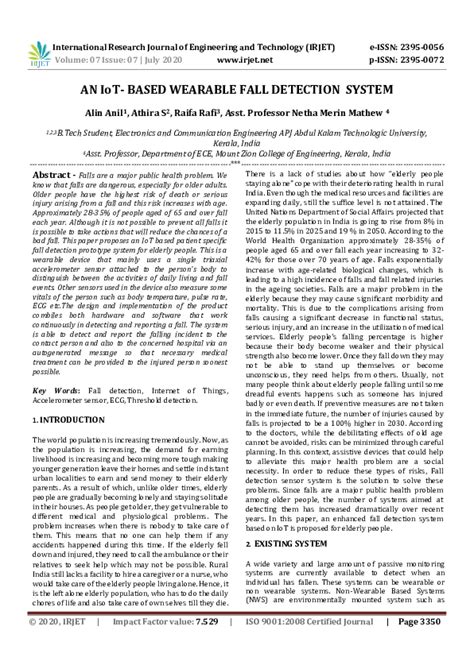 Pdf Irjet An Iot Based Wearable Fall Detection System