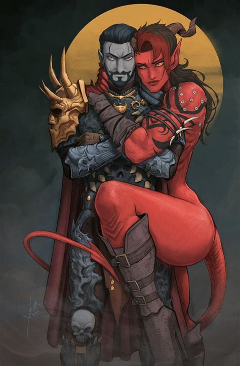 Rule 34 Baldurs Gate 3 Dark Elf Devil Hs Fully Clothed Grey Skin Horns Hugging Karlach