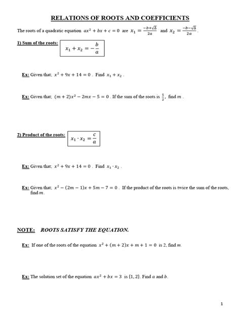 3 Relations Of Roots And Coefficients Pdf Quadratic Equation Zero