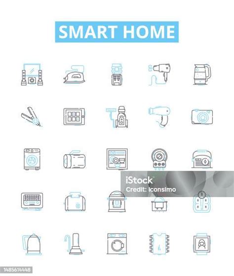 스마트 홈 벡터 라인 아이콘이 설정되었습니다 스마트 홈 자동화 스마트폰 연결성 조명 난방 일러스트레이션 개요 개념 기호 및 기호 로봇공학에 대한 스톡 벡터 아트 및 기타